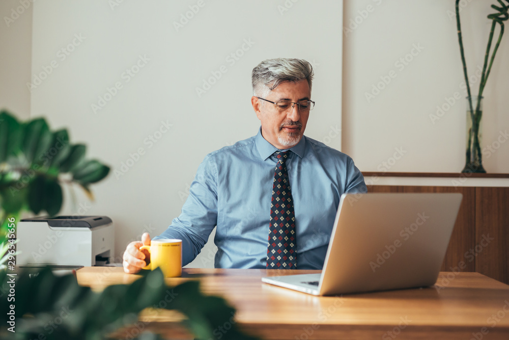 senior manager using laptop computer sitting desk in his office Stock ...