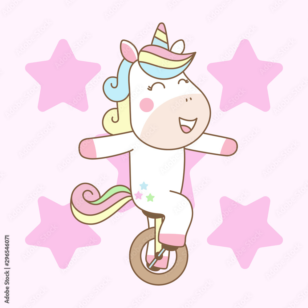 Cute Unicorn Ride Mono Cycle. Illustration, ready for print Stock ...