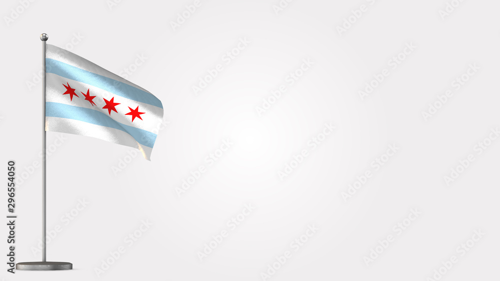 Chicago 3D waving flag illustration on Flagpole. Perfect for background ...