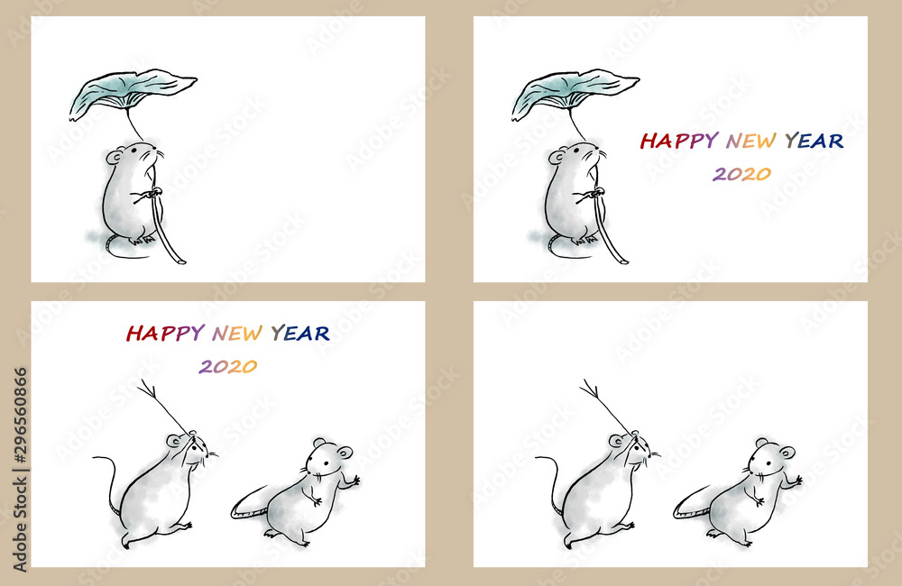 鳥獣戯画風ねずみ年賀状セット横書き Stock Illustration Adobe Stock