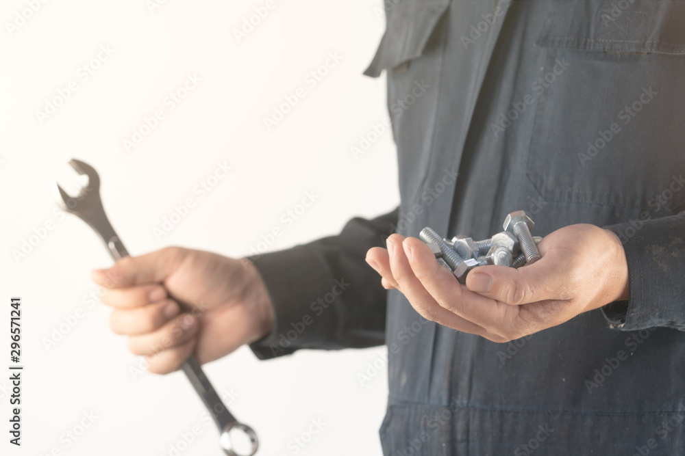 Mechanic hand hold nuts and spanner tool for industrial maintenance ...