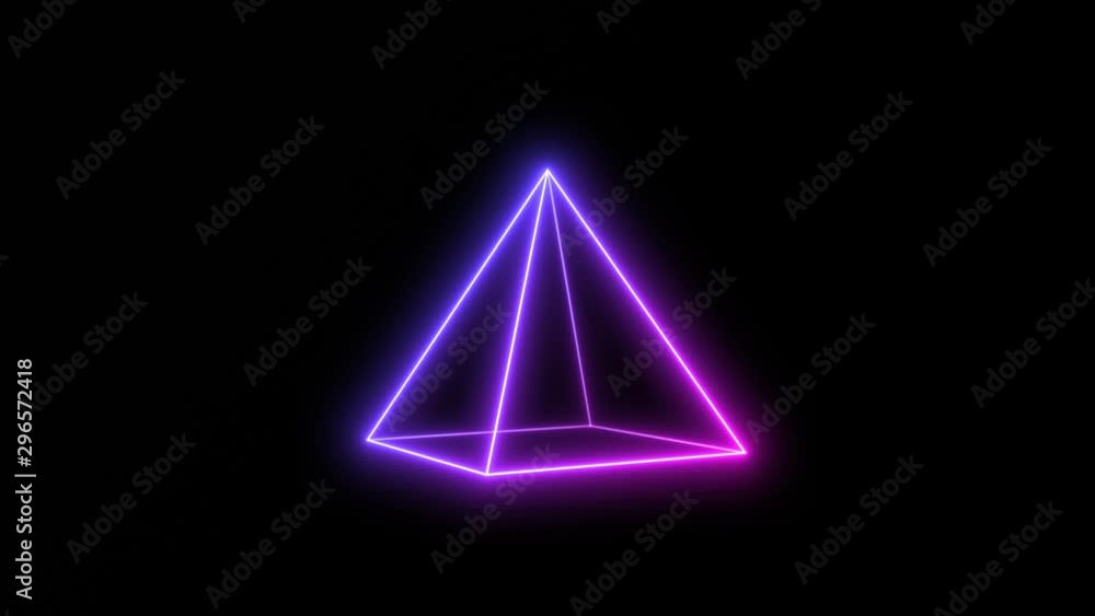 Set of Neon Light Pyramid 3D Shape Animation Loops on Back Background ...