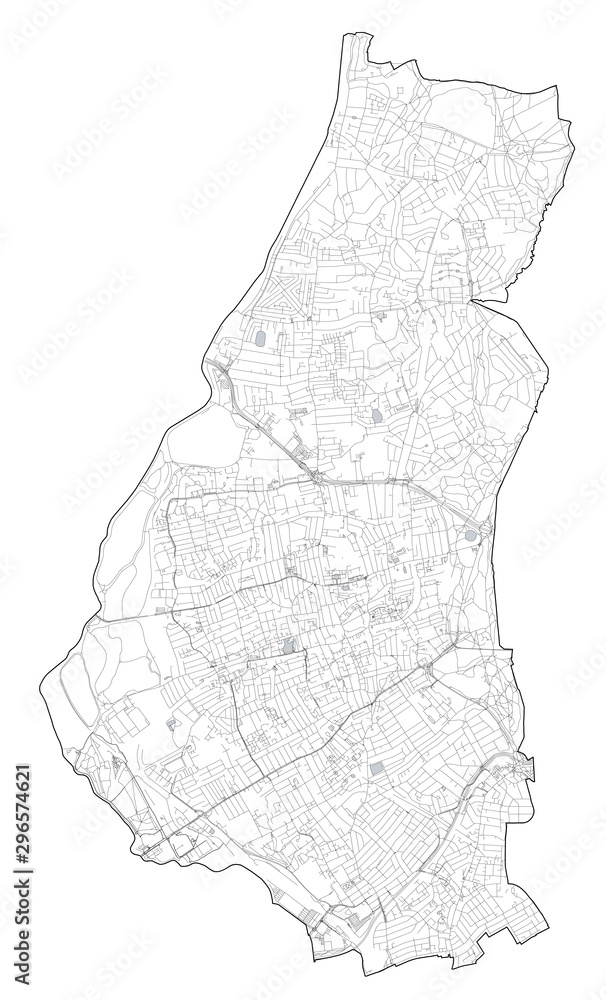 Satellite view of the London boroughs, map and streets of Waltham ...