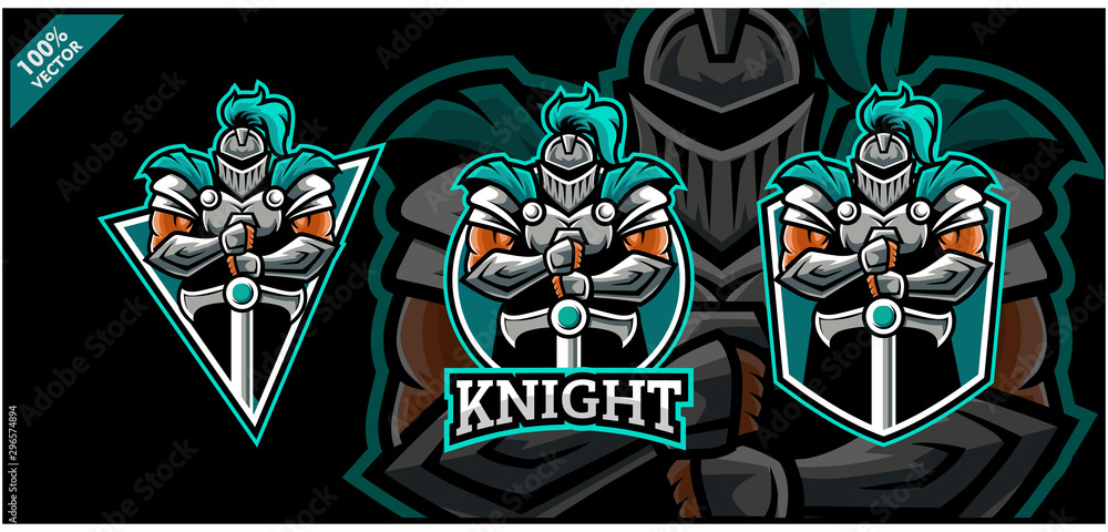 Vector logo. Knight with sword on three background variation. Stock ...