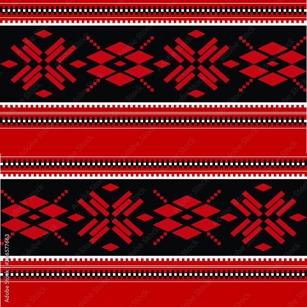 Repetitive red and black symbols from balkan textile. Seamless pattern ...