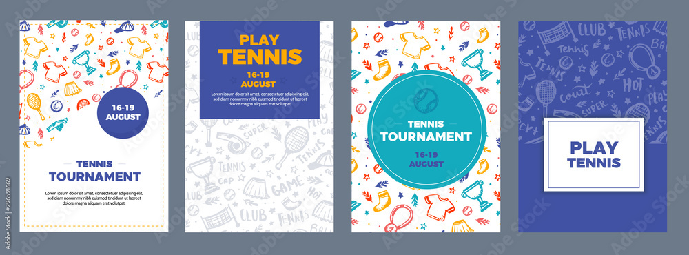 Tennis Poster Set in grunge style on pattern, modern flyer, Tournament ...