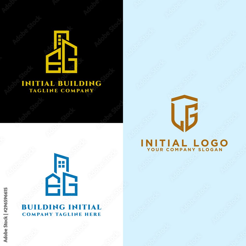 the initial EG logo set concept with vector building templates for ...
