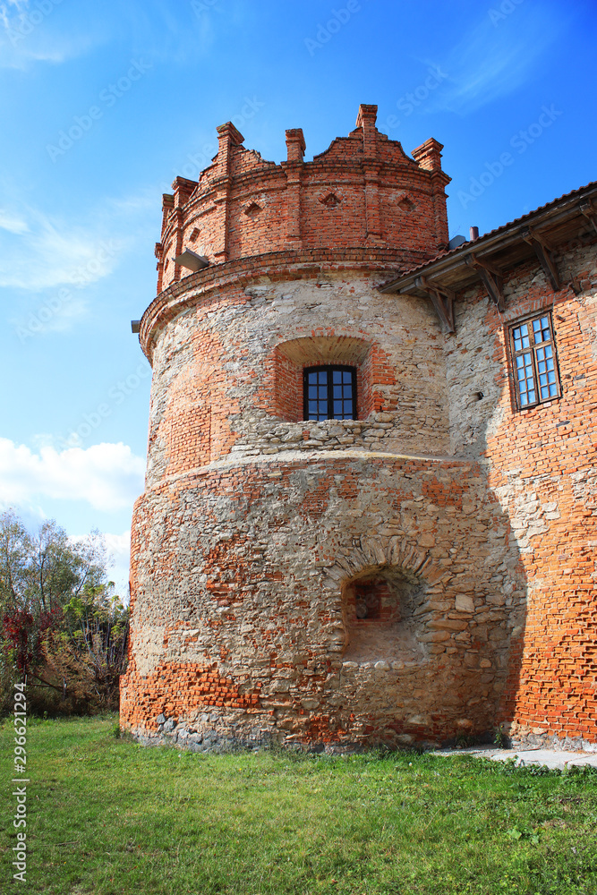 The ancient tower of the castle. Red brick. 16th century. Medieval ...