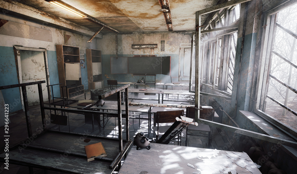 Chernobyl abandoned school classroom sun light window Stock Photo ...