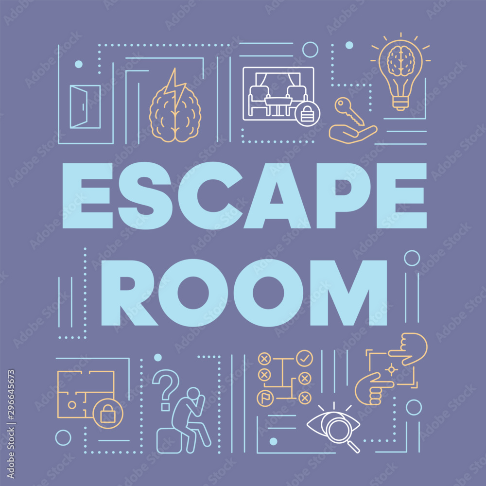 Escape room violet word concepts banner. Solving problems, mysteries ...