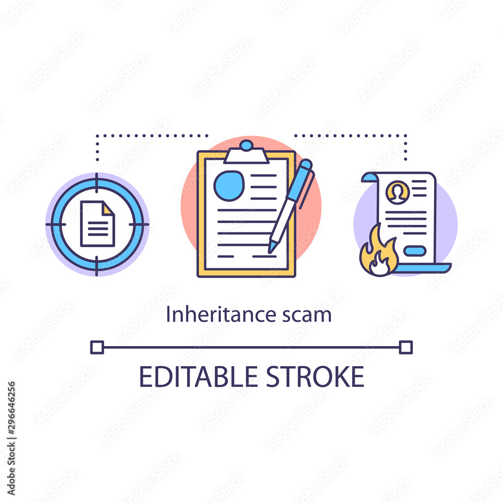 Inheritance scam concept icon. Paperwork fraud idea thin line ...