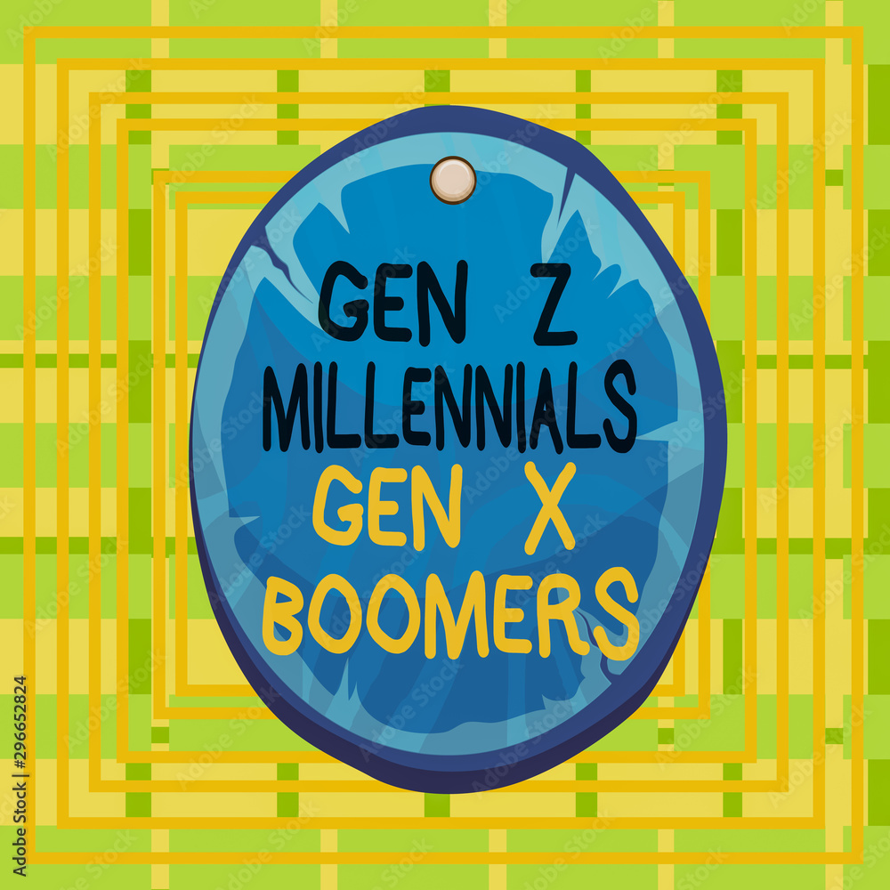 Text sign showing Gen Z Millennials Gen X Boomers. Business photo ...