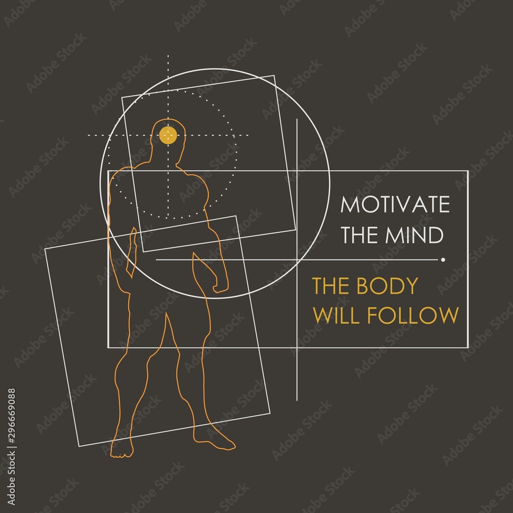 Bodybuilder and geometry shapes. Icon of the posing athlete. Motivate ...