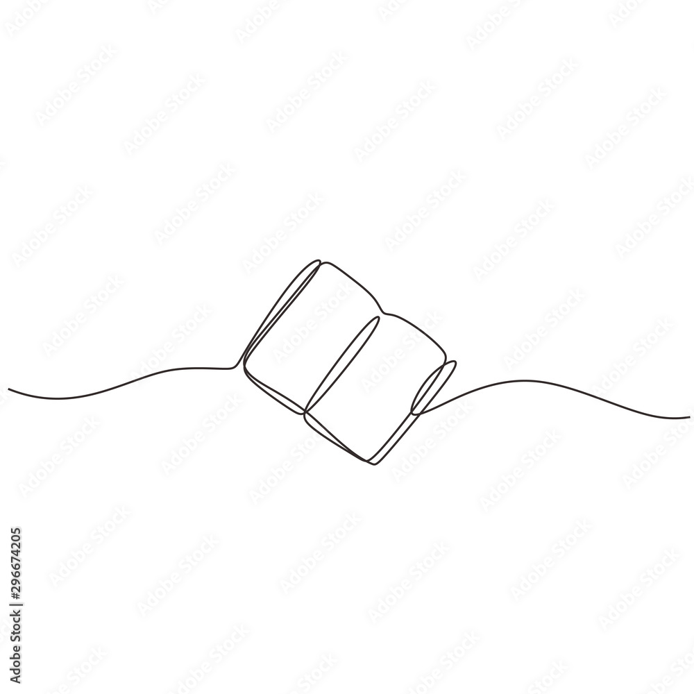 Continuous one line drawing of opened book minimalism vector ...