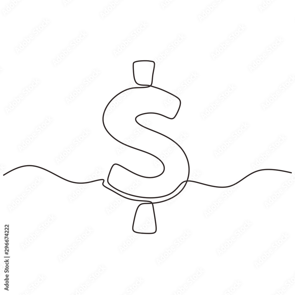 Continuous one line drawing of dollar sign and symbol. Stock Vector ...