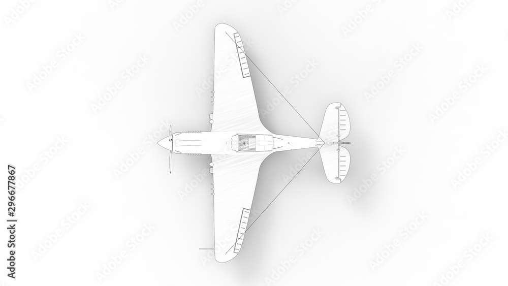 Line drawing illustration of a world war two fighter airplane ...