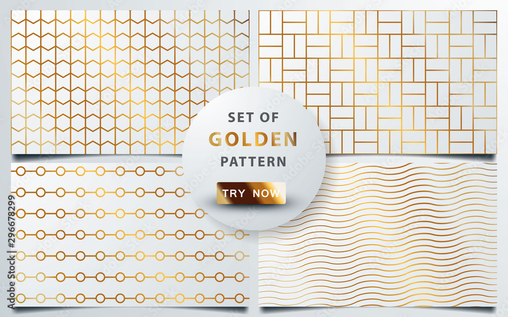 Set of geometric gold pattern. Abstract seamless texture on white ...