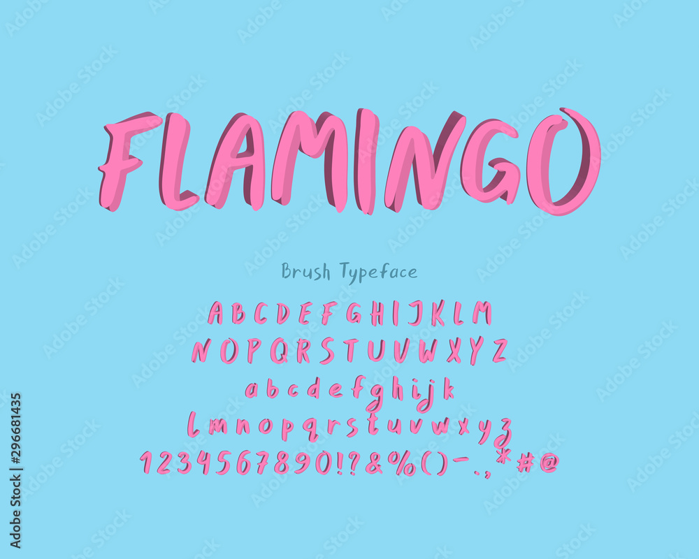 Paintbrush vector Typeface. Flamingo pink colors, blue background ...