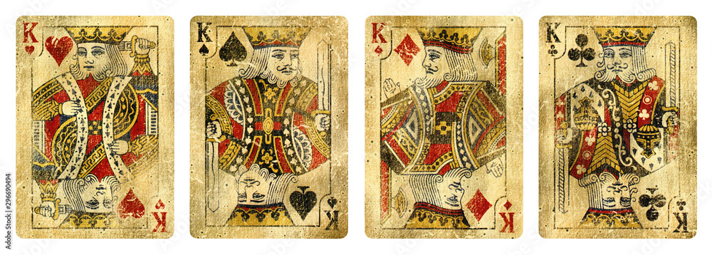 Four Kings Vintage Playing Cards - isolated on white Stock Photo ...
