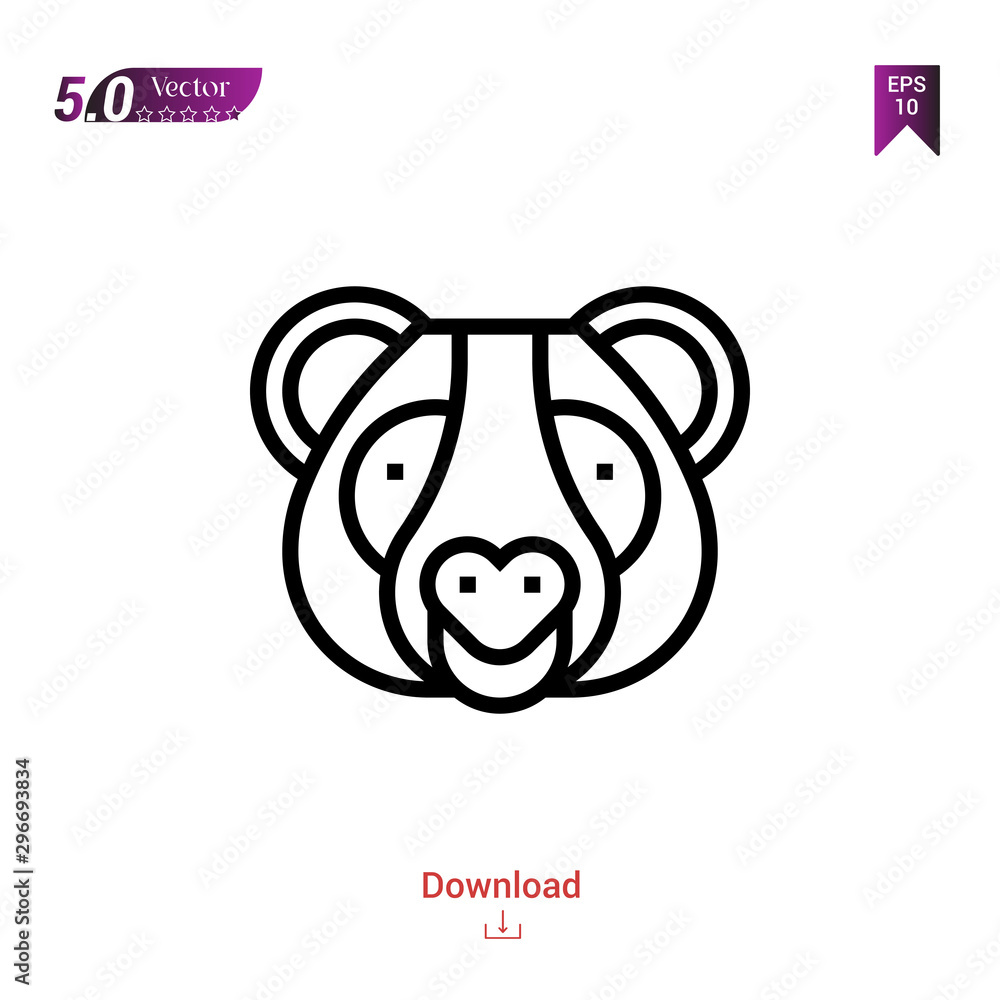 Outline panda-bear head icon vector isolated on white background .Logo ...