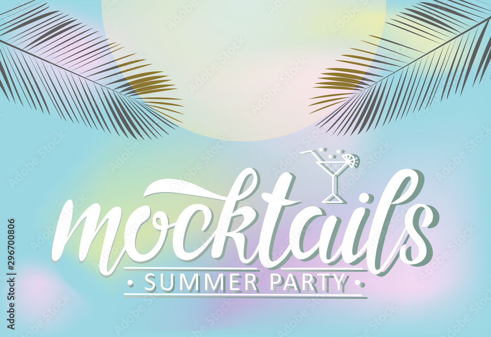 Hand sketched lettering typography Mocktails.Colored background with ...