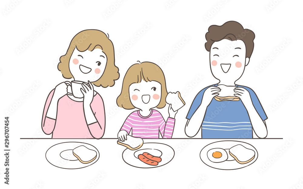 Draw mother father and daughter eating breakfast. Stock Vector | Adobe ...