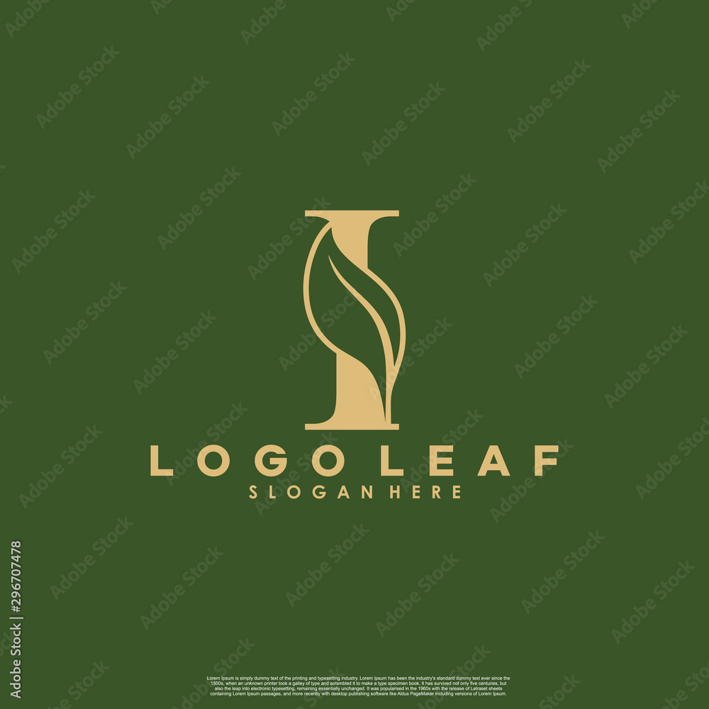 Letter I With Leaf Logo. Green leaf logo icon vector design. Landscape ...
