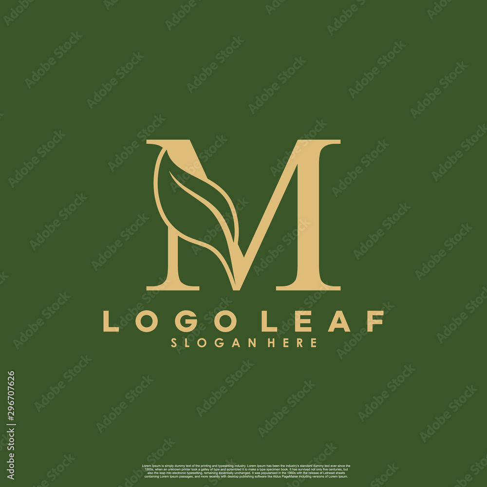 Letter M With Leaf Logo. Green leaf logo icon vector design. Landscape ...