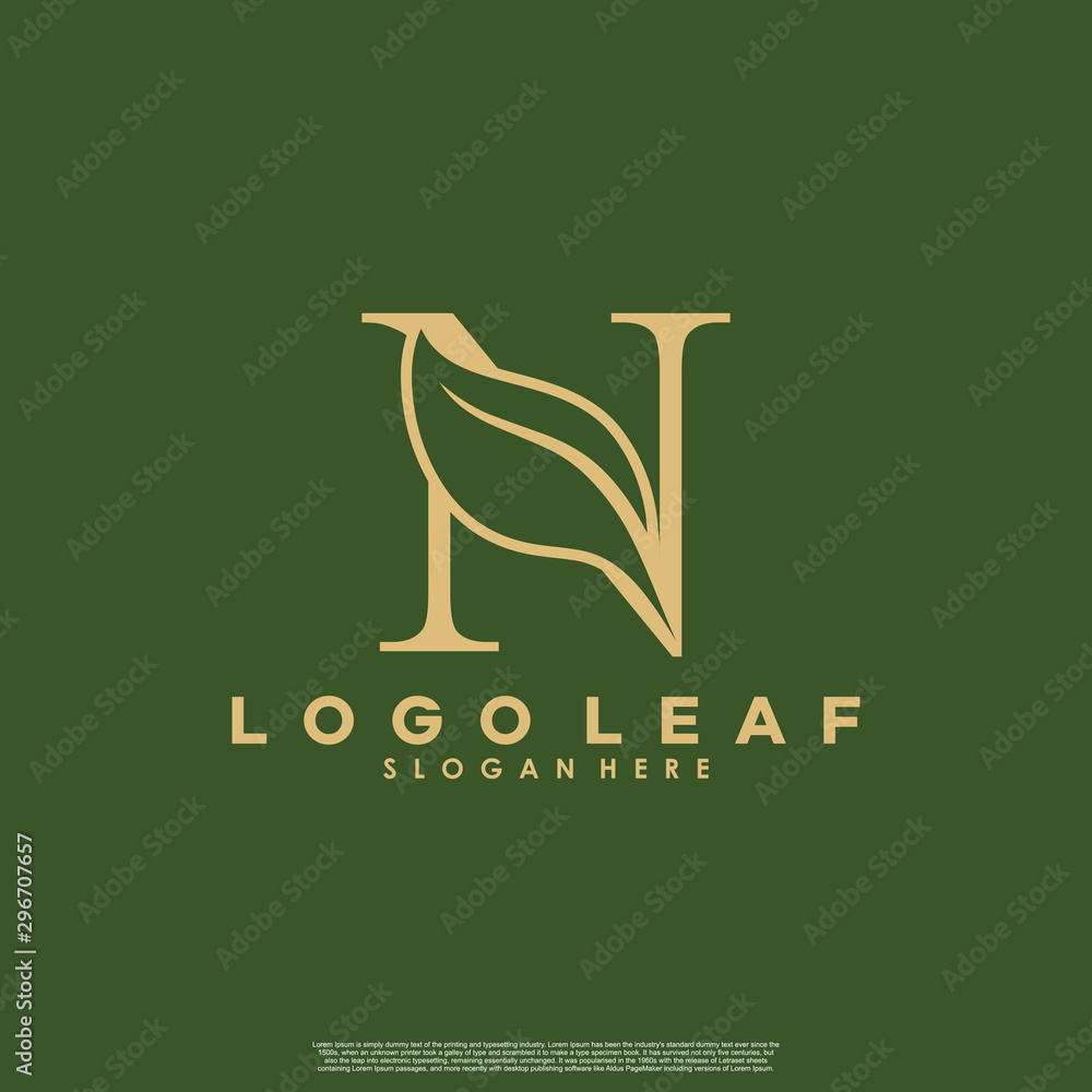 Letter N With Leaf Logo. Green leaf logo icon vector design. Landscape ...