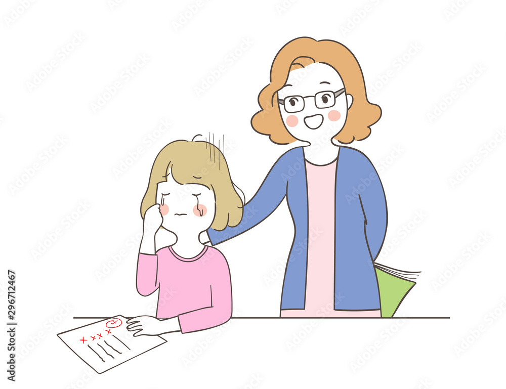 Vector teacher comforting her student A girl so sad. Stock Vector ...