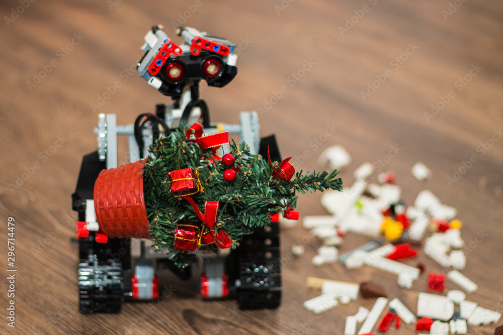 Minsk, Belarus. February, 2017: Teenager schoolboy constructs and ...