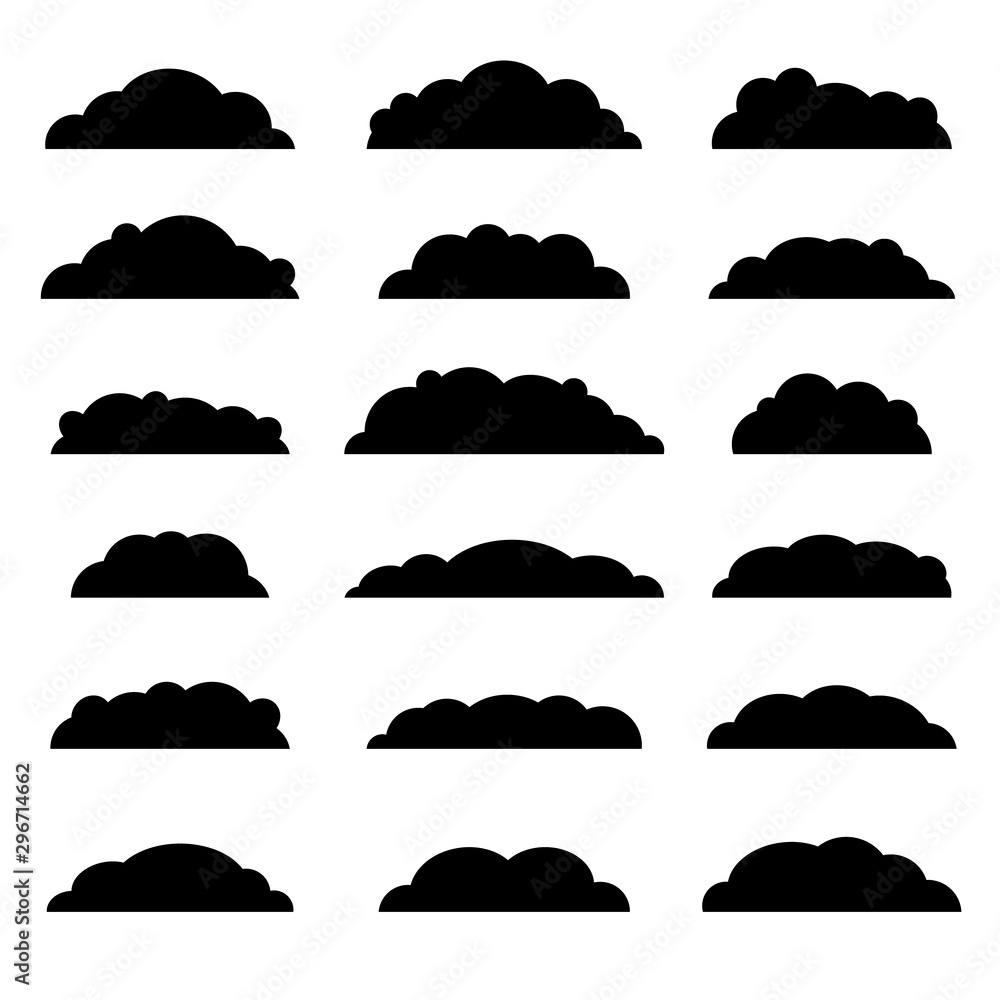 Abstract black clouds set isolated on white background. Cloudy sky ...