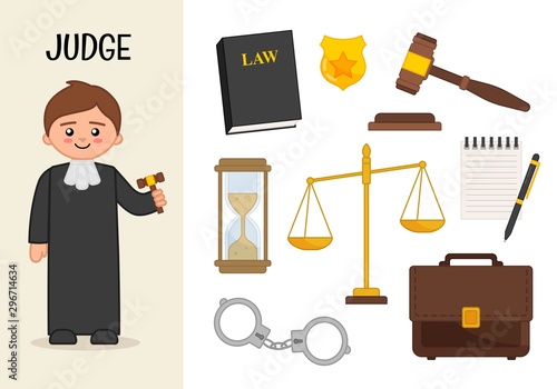 Vector character judge. Illustrations of judge equipment. Set of ...