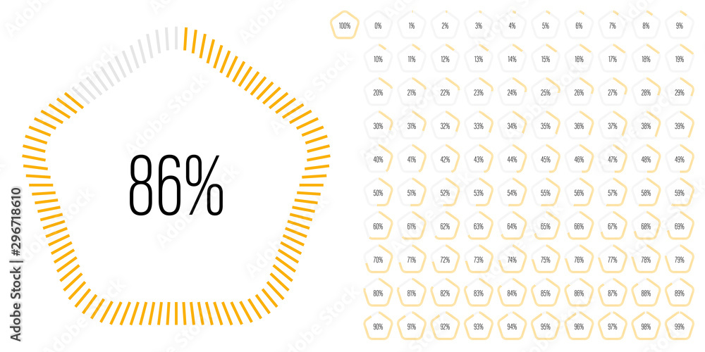 Set of pentagon percentage diagrams meters from 0 to 100 ready-to-use ...