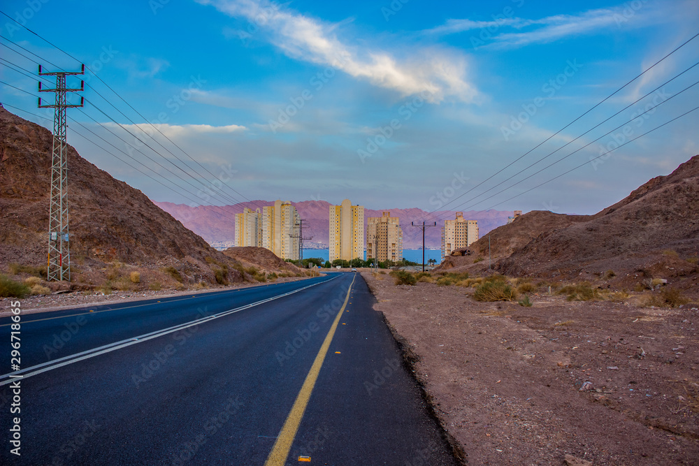 highway road city entrance infrastructure object between desert rocky ...