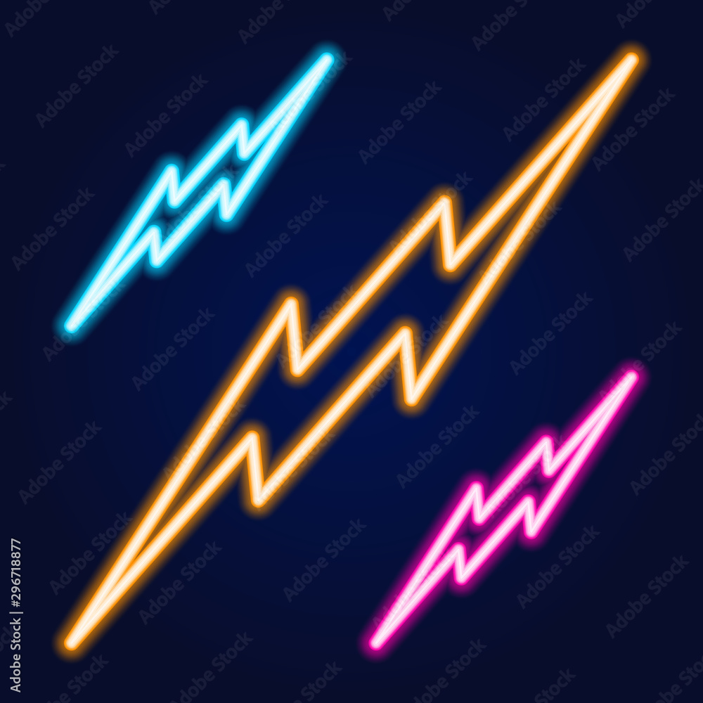 Lightning bolt set neon signs. Vector design template. High-voltage ...