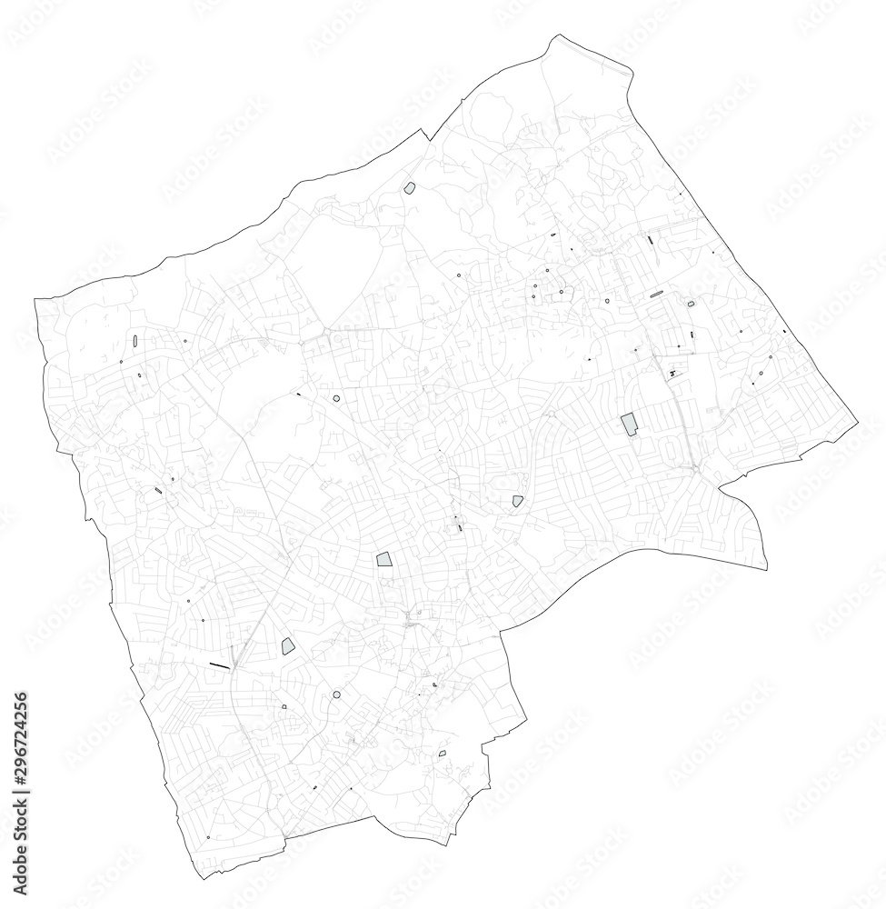 Satellite view of the London boroughs, map and streets of Harrow ...