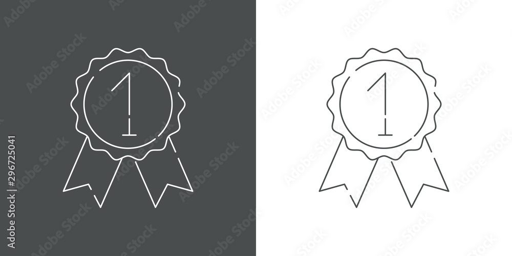 Icono plano lineal roseta con cintas con número 1 en gris y blanco ...