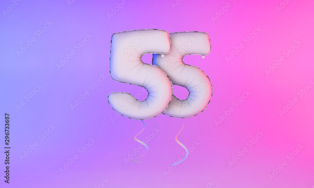 White number 55 celebration balloon greeting background. 3D Rendering ...