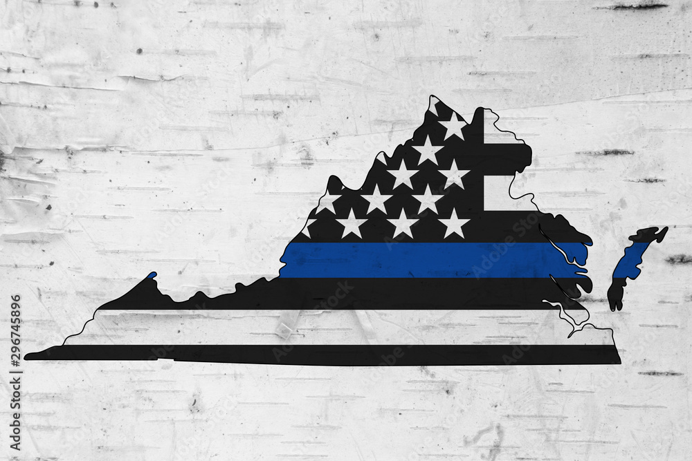 American thin blue line flag on map of Virginia Stock Photo | Adobe Stock