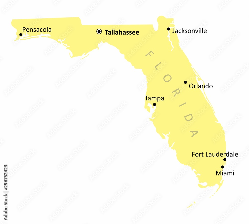 Colorful map of Florida with the main cities labels Stock Vector ...
