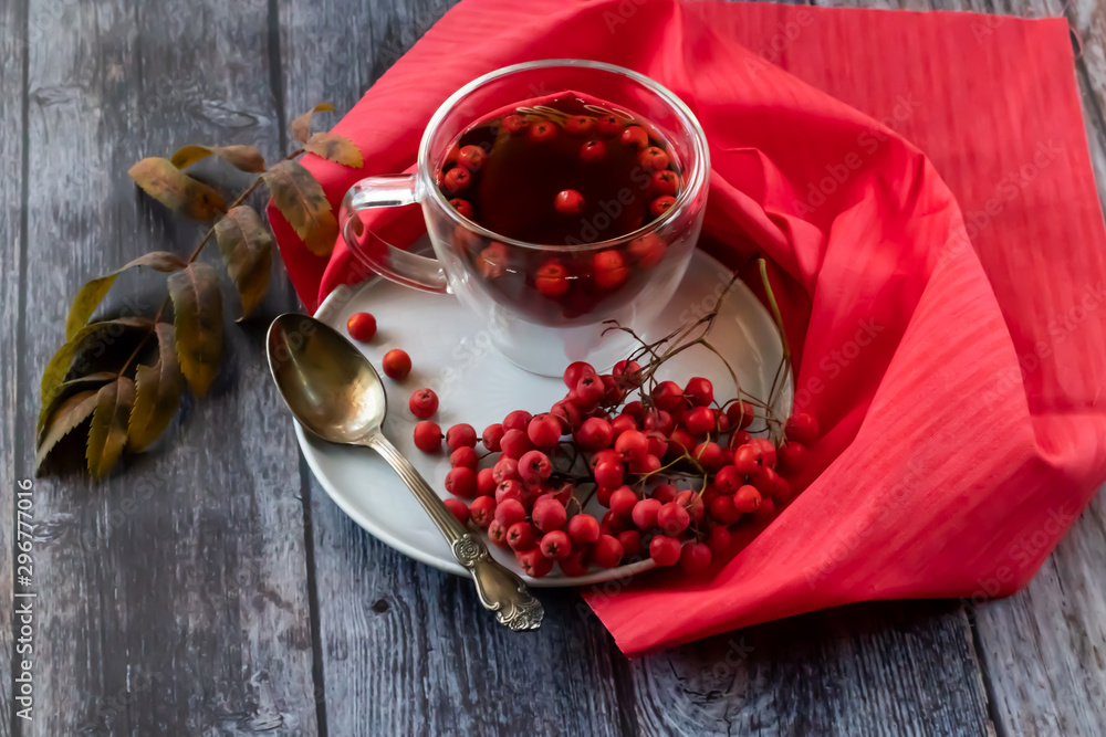Hot healing tea, mountain ash tea. Applied with a lack of vitamins ...