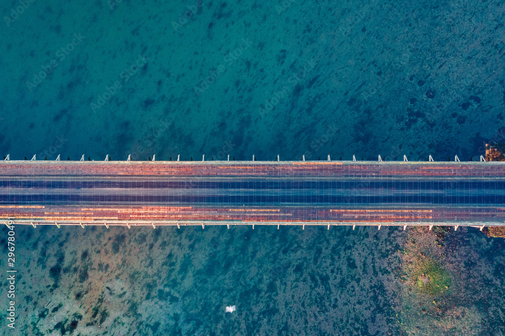 Top-down aerial view Bull Island Bridge, Dublin. Aerial bird's eye view ...