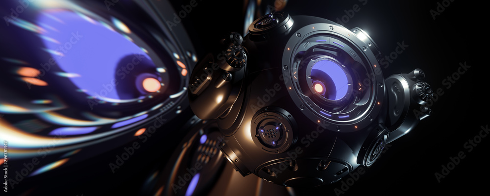 Abstract concept of sci-fi sphere cyborg robot. Background for cyber ...