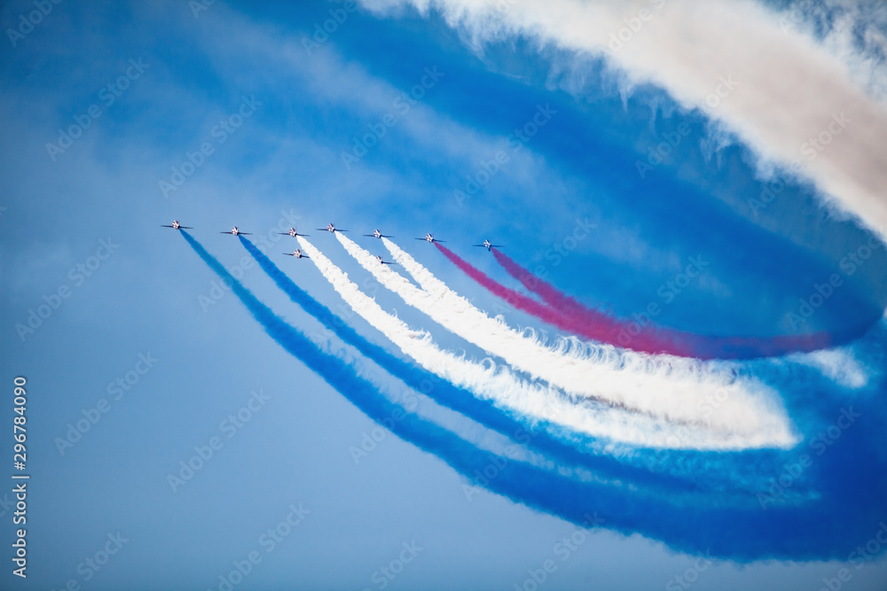 Raf Red Arrow at airshow. Stock Photo | Adobe Stock