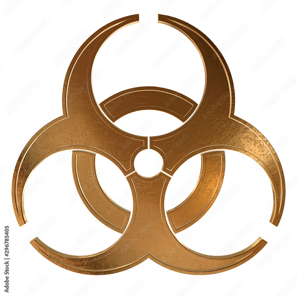 Gold biohazard symbol isolated on white background with clipping path ...