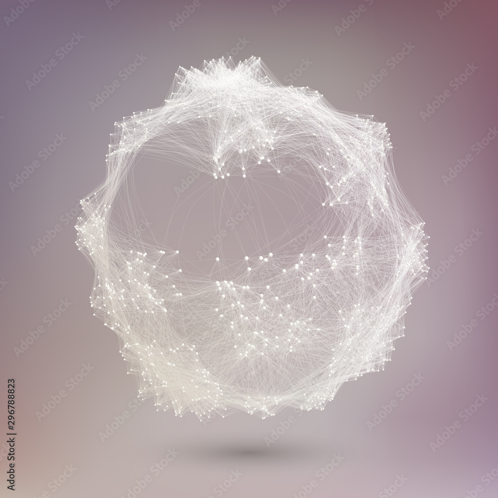 Creative data visualization. Network graph of connected nodes. Social ...