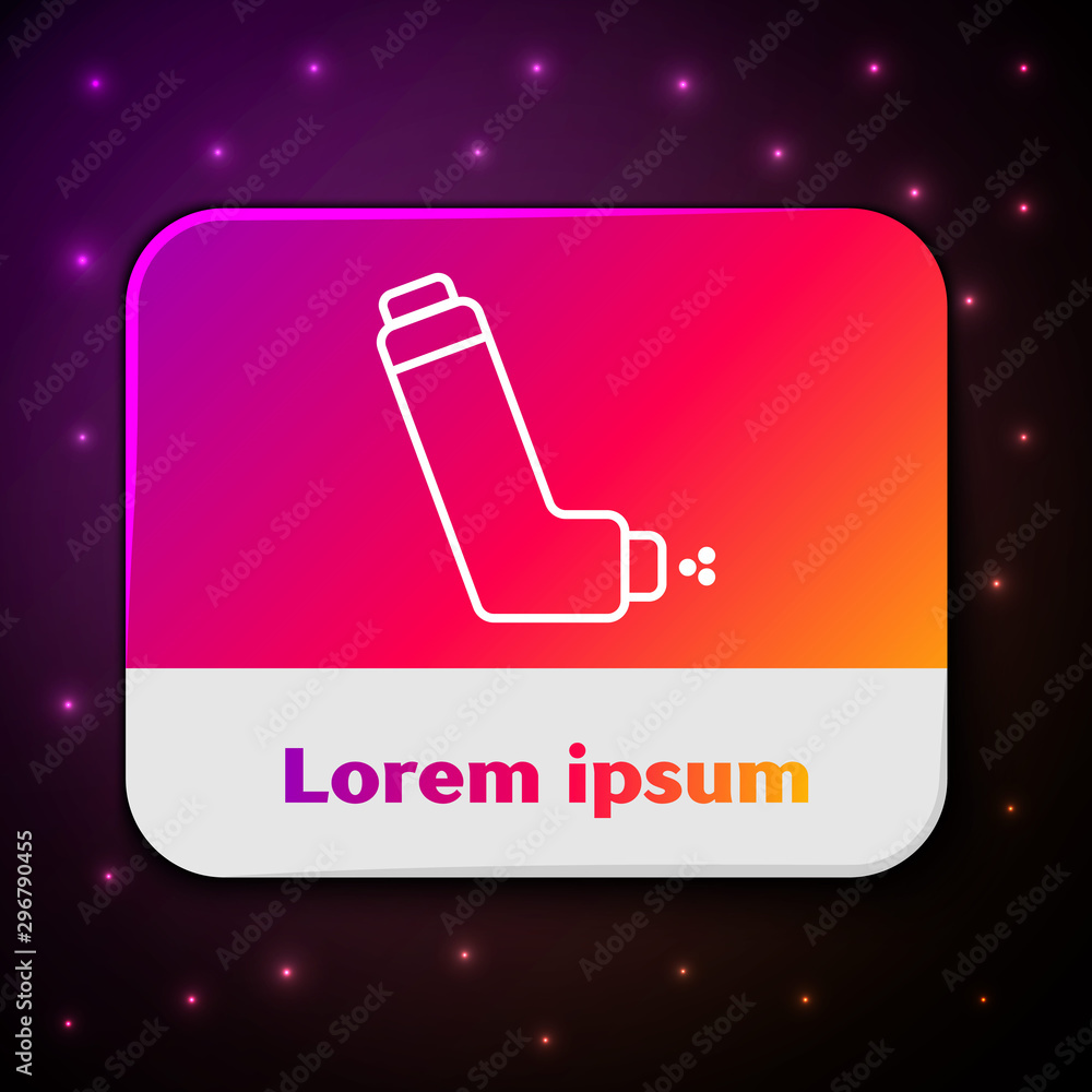 White line Inhaler icon isolated on black background. Breather for ...