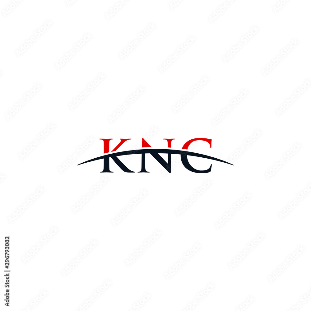 Initial letter KNC, overlapping movement swoosh horizon logo company ...