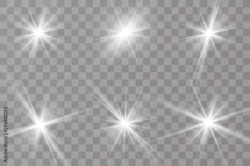Set of bright beautiful stars. Light effect. Bright Star. Beautiful ...